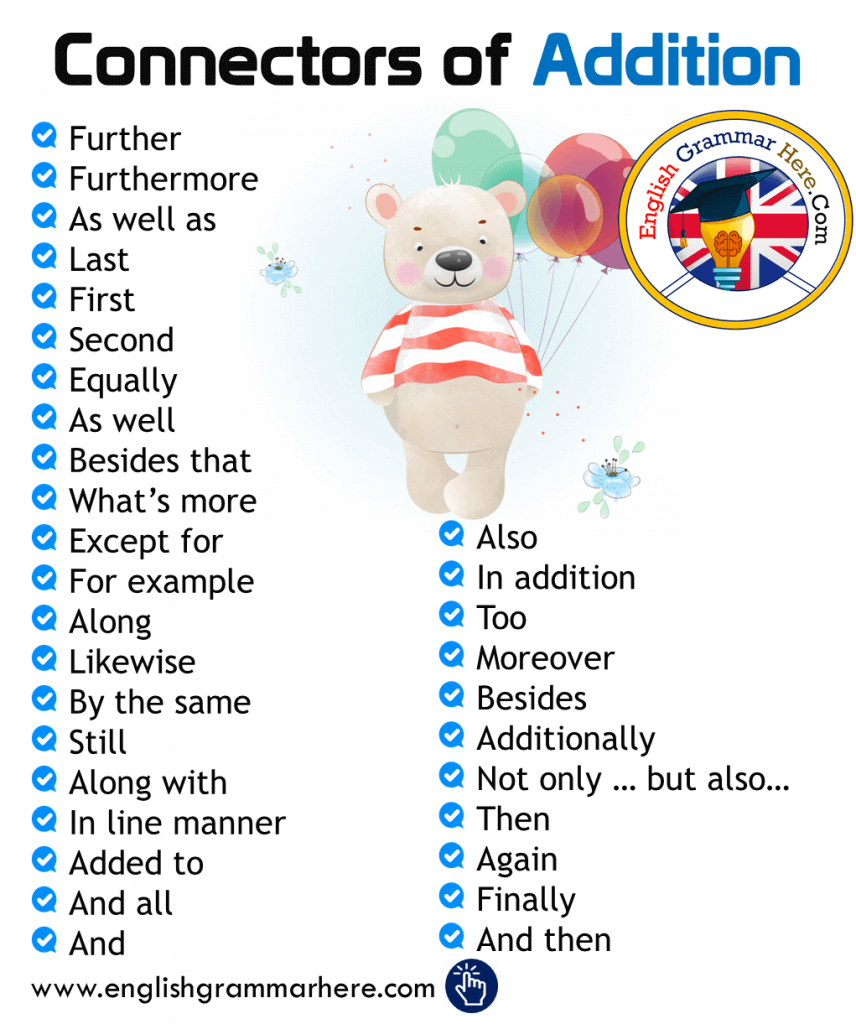 Connectors Of Addition List In English English Grammar Here
