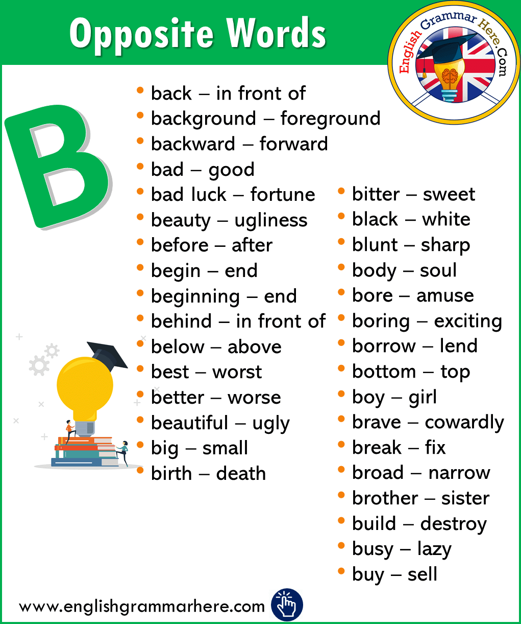 Alphabetical Opposite Word List B English Grammar Here