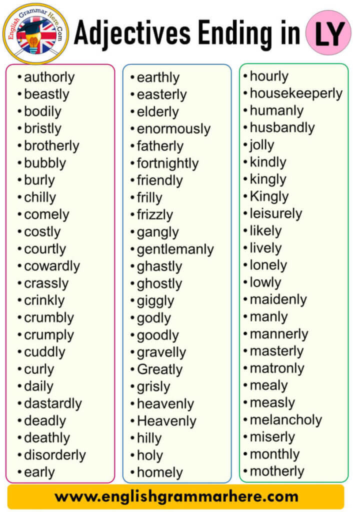 Adjectives Ending In LY List In English English Grammar Here Adjectives Ending In LY List In English English Grammar Here