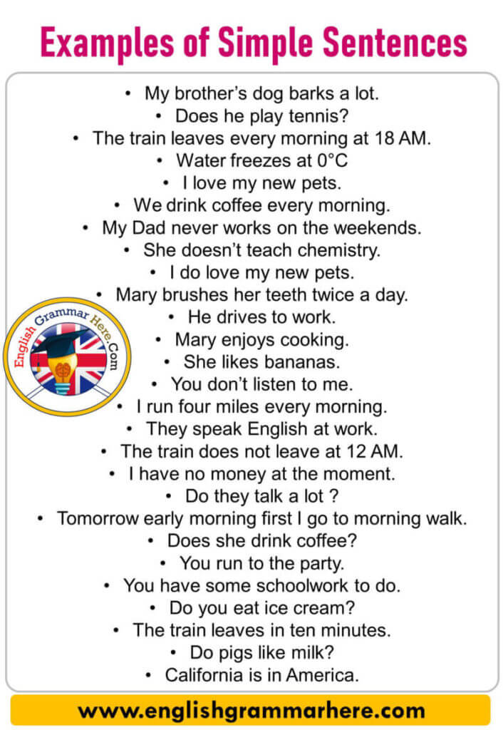 50 examples Of Simple sentences English Grammar Here