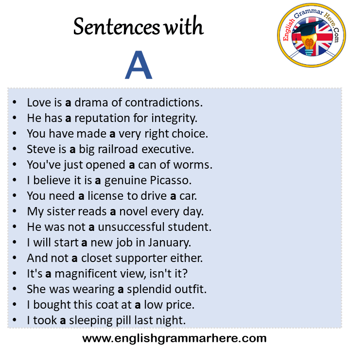 Sentences With A A In A Sentence In English Sentences For A English