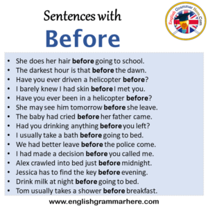 Sentences with Before, Before in a Sentence in English, Sentences For ...