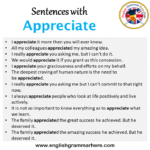 Sentences with Appreciate, Appreciate in a Sentence in English ...