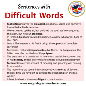 Sentences with Difficult Words, Difficult Words in a Sentence in ...