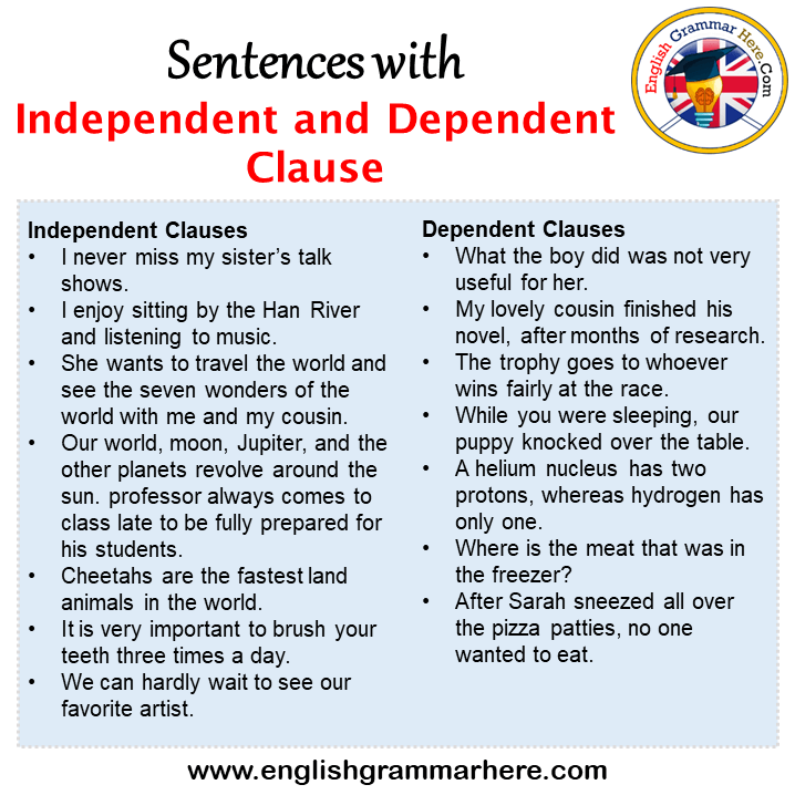 Sentences With Independent And Dependent Clause Independent And 
