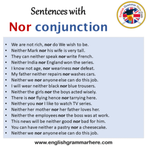 Sentences with Nor conjunction, Nor conjunction in a Sentence in ...