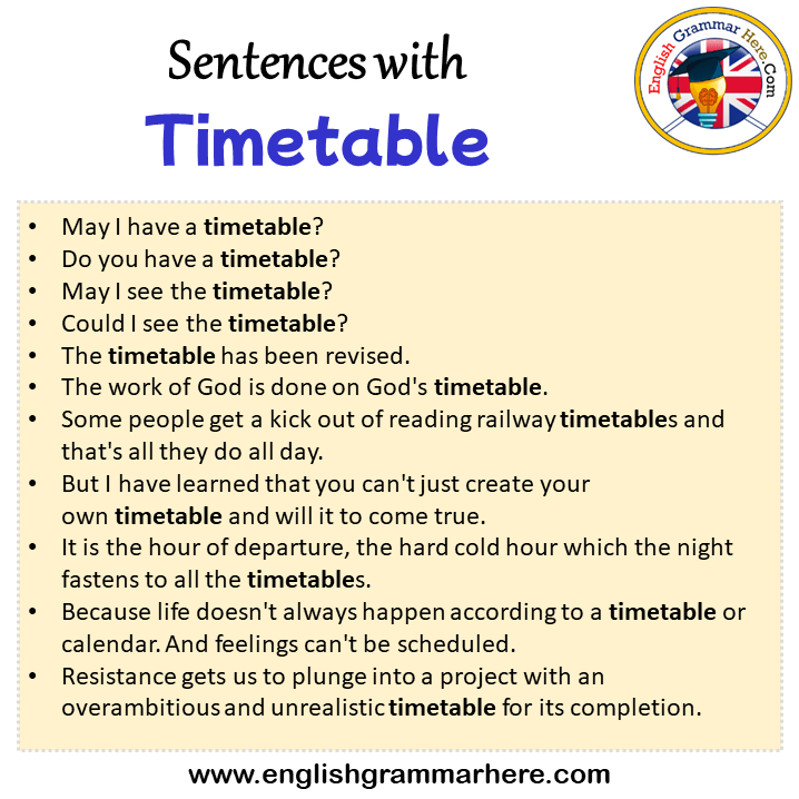 Sentences With Timetable Timetable In A Sentence In English Sentences