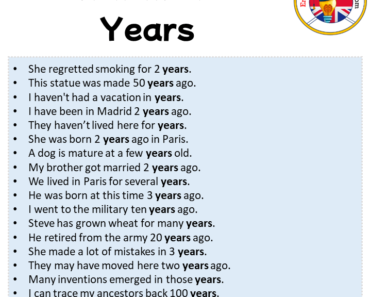 Sentences with Years Archives - English Grammar Here