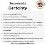 Sentences with Certainty, Certainty in a Sentence in English, Sentences ...